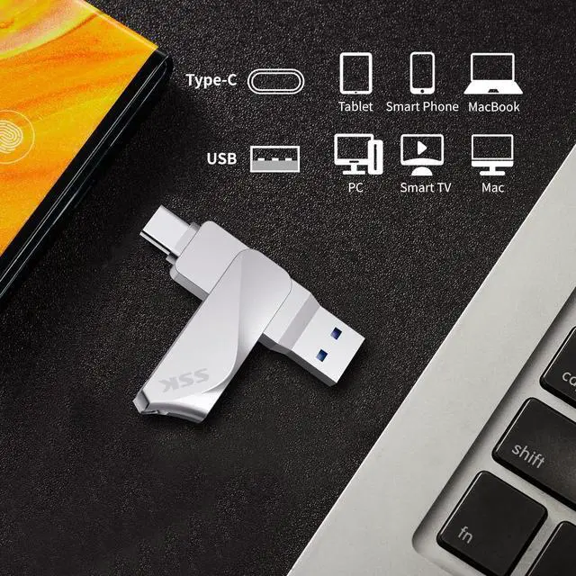 SSK 256GB USB C Flash Drive Dual Drive 2 in 1 OTG USB A 3.2 + Type C Memory Stick Thumb Drive ...