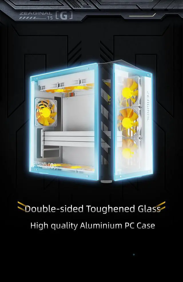 YESTON* Zeaginal ZC-15 G White&Yellow Tempered Glass Mini Computer Case ...