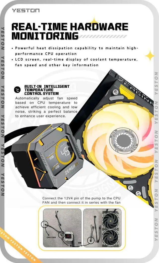 Yeston Zeus GE 360 integrated CPU supports Intel / AMD platform PWM temperature control fan ...