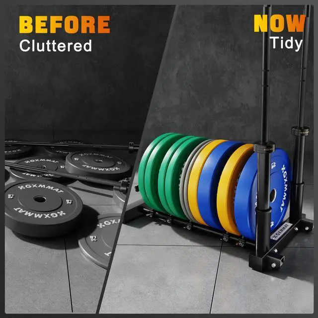 GXMMAT Horizontal Olympic Weight Plate Rack | 330lbs Capacity Powder ...