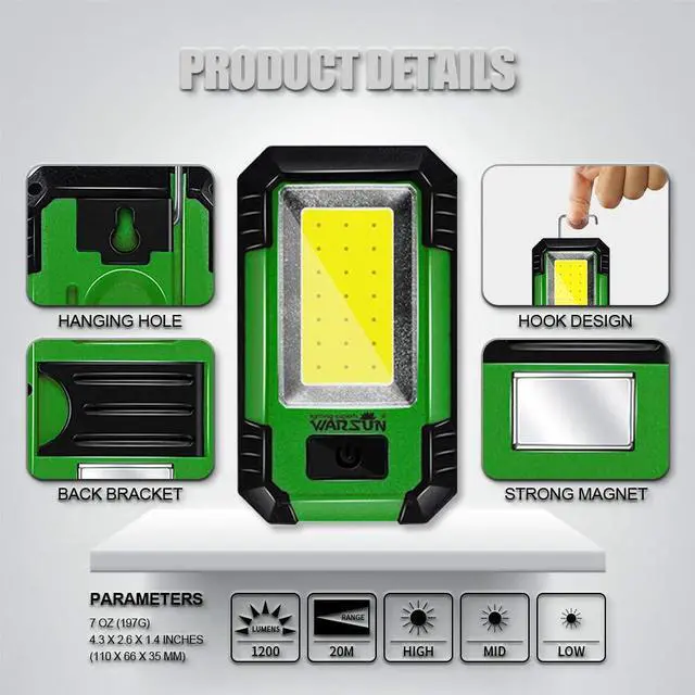 WARSUN LED Work Light Rechargeable Magnetic Portable Mechanic Worklight ...