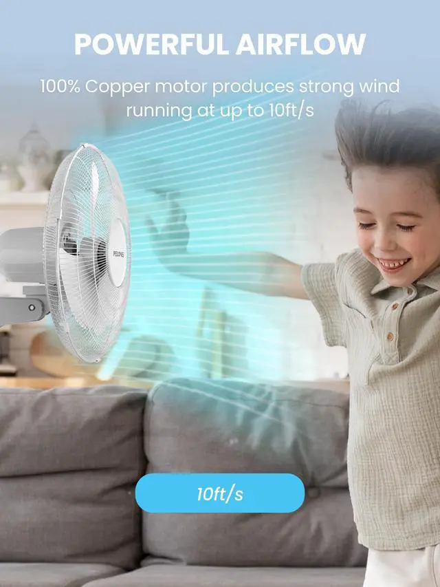 PELONIS 16 Wall Mount Fan 3 Speed Settings Oscillating Fan with Remote ...