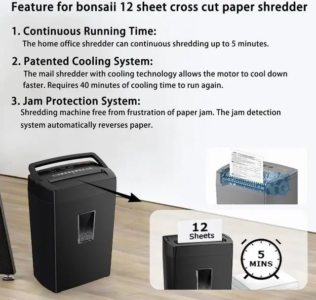 Bonsaii Paper Shredder for Home Use, 8-Sheet StripCut Home Office ...