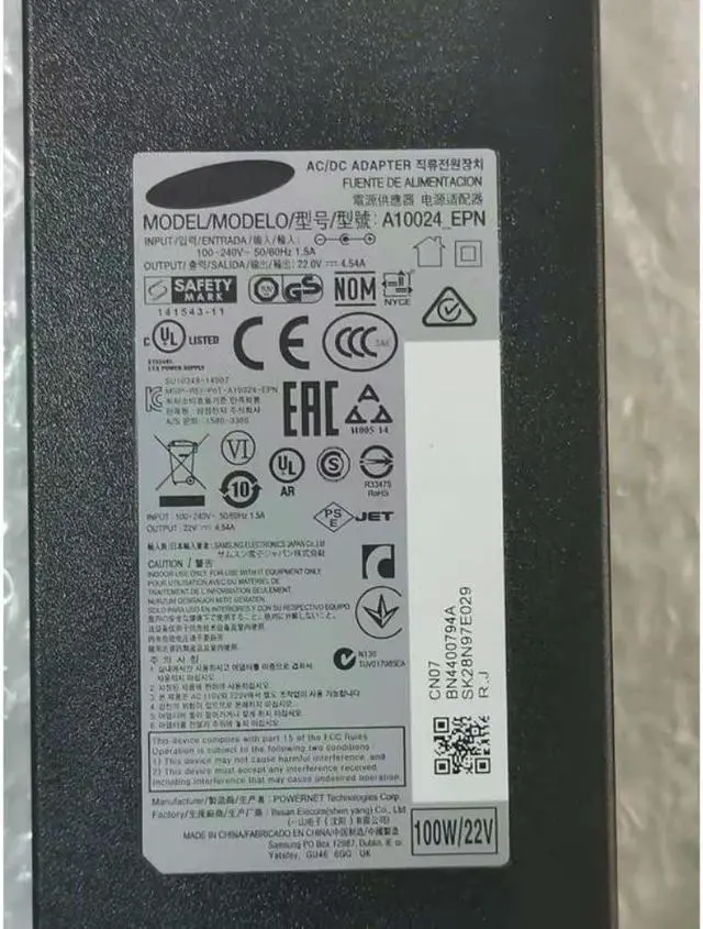 22V 4.54A 100W A10024_EPN A10024-EPN Power Supply AC Adapter For SAMSUNG SE790C S34E790C ...