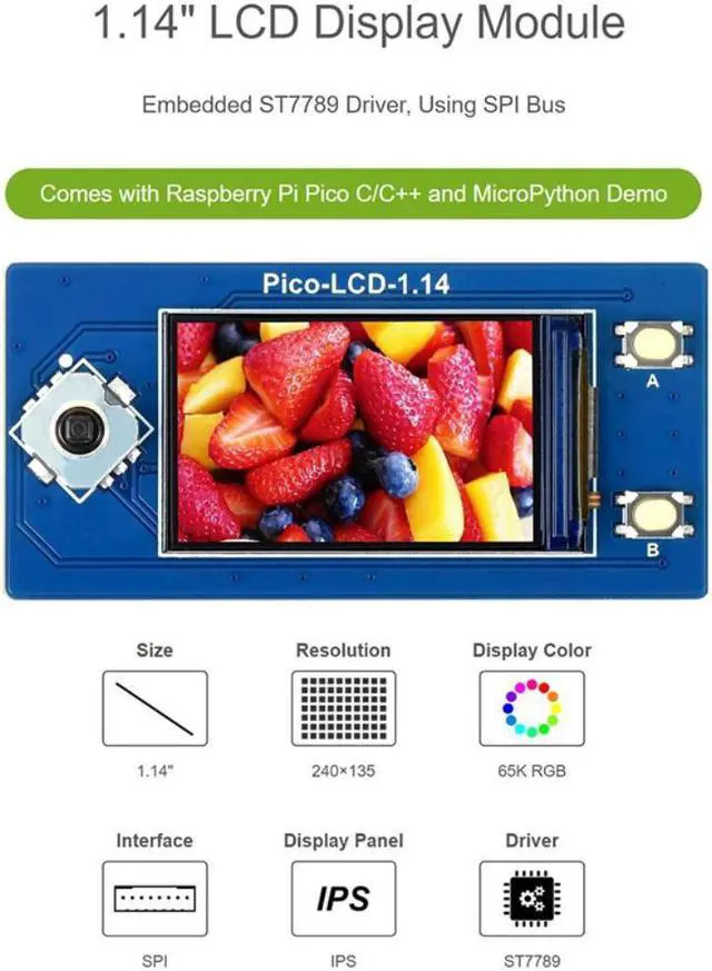 Waveshare 1.14Inch LCD Display Module For Raspberry Pi Pico 65K RGB Colors 240X135 Pixels ...