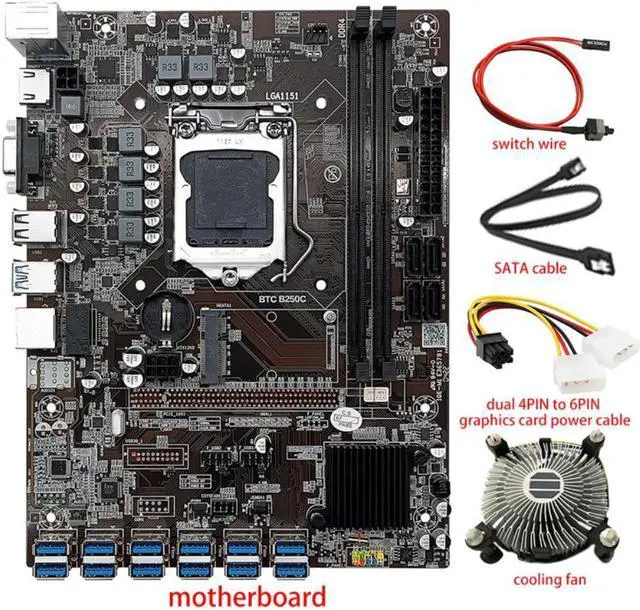 B250C 12 Card BTC Mining Motherboard+Cooling Fan+Power Cable+SATA Cable ...