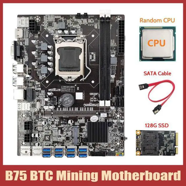 B75 ETH Mining Motherboard+CPU+128G MSATA SSD+SATA Cable LGA1155 8XPCIE ...