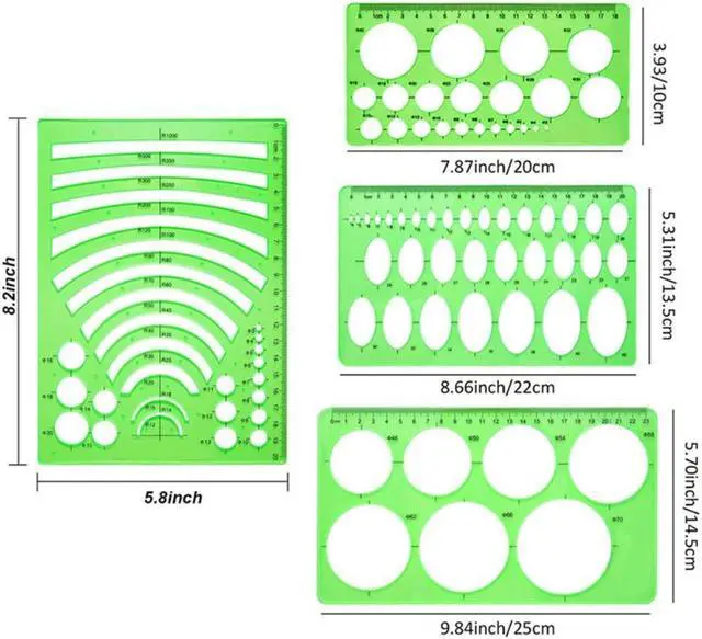 4 Pieces Template Plastic Rulers Circle Oval Circle Radius Drawing ...