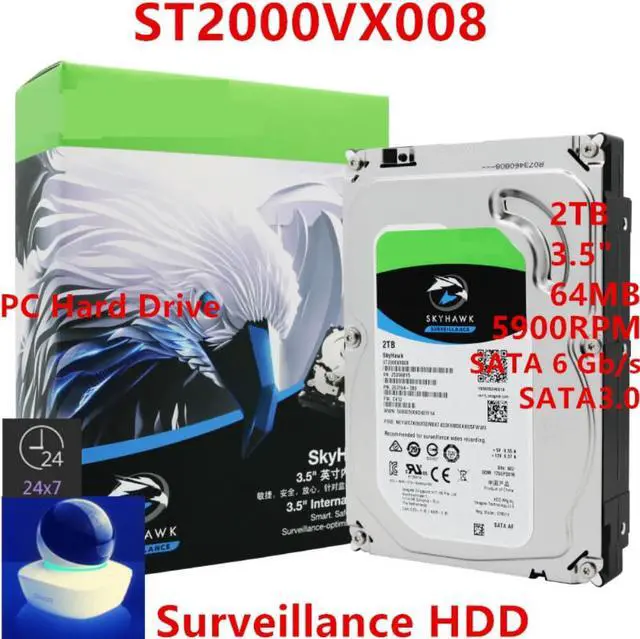 HDD For Seagate Brand Skyhawk 2TB 3.5" SATA 6 Gb/s 64MB 5900RPM For ...