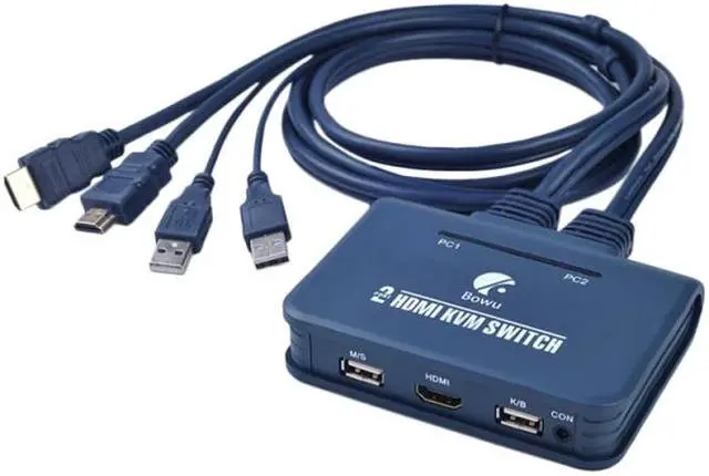 BOWU-2 Ports USB HDMI-Compatible KVM Switch with Two Cables Mouse ...