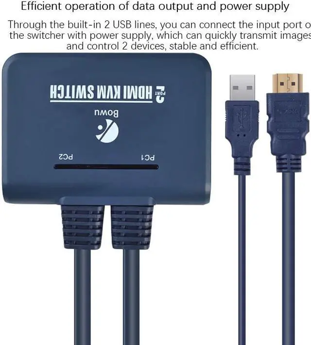BOWU-2 Ports USB HDMI-Compatible KVM Switch with Two Cables Mouse ...