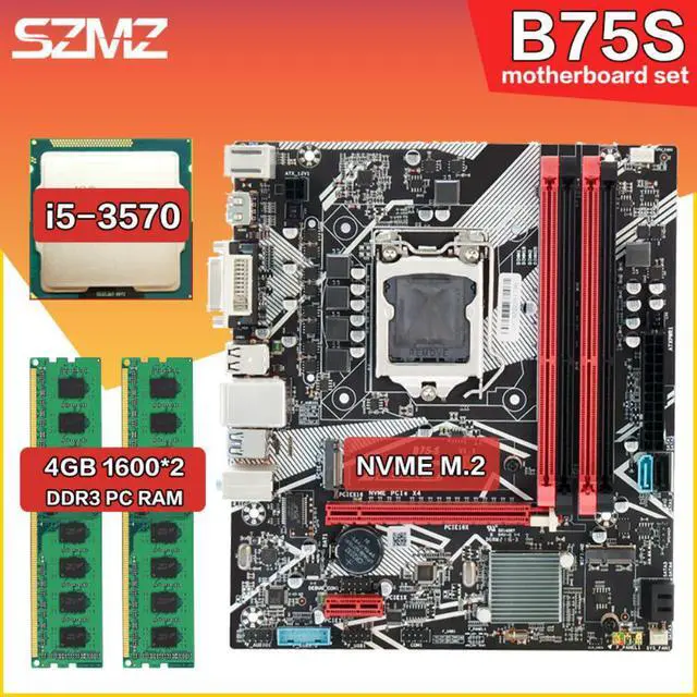 B75 Gaming PC Motherboard Lga 1155 Set of i5 3570 CPU 2*4=8GB DDR3 RAM ...