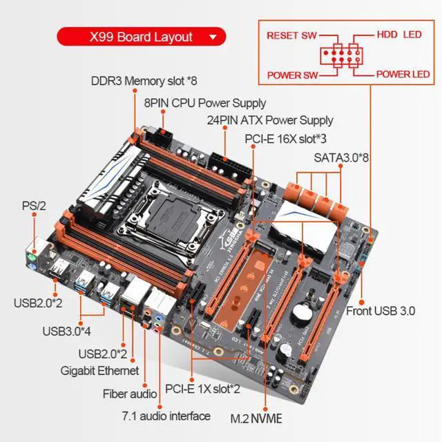 JINGSHA X99 LGA 2011-3 Motherboard with XEON E5 2678V3 Support PCIE 16X ...