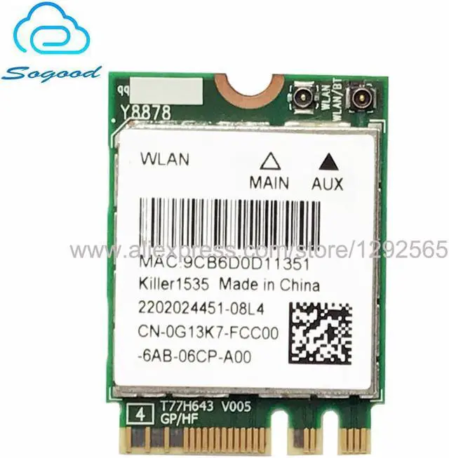 Wireless Adapter Card for killer Wireless-AC 1535 700Mbps 802.11ac NGFF ...