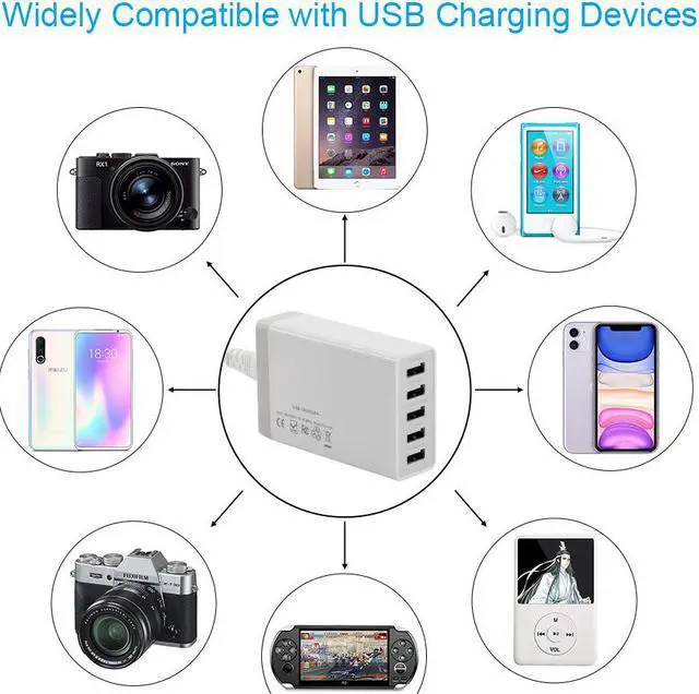 5-Port USB Charging Stations for Multiple Devices, Desktop 40W 8A Multi ...