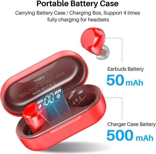 TOZO T12 Wireless Earbuds Bluetooth Premium Fidelity Sound Quality ...