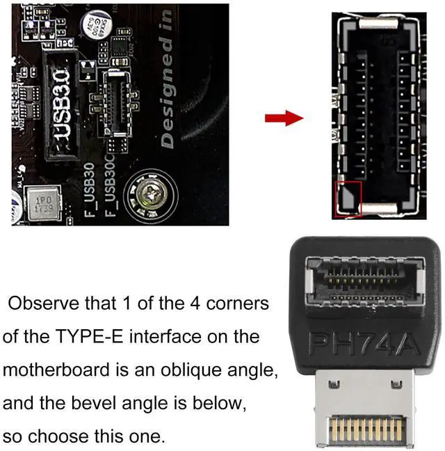 BUCIER Right Angle USB Type E Adapter USB3.1 Type E Header Converter 90 ...