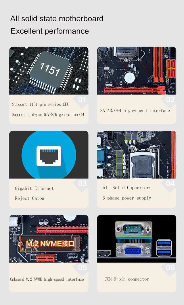 JGINYUE H311M-VH D4 motherboard LGA1151 support Intel Core/Pentium i3/i5/i7 6th/7th/8th/9th CPU ...