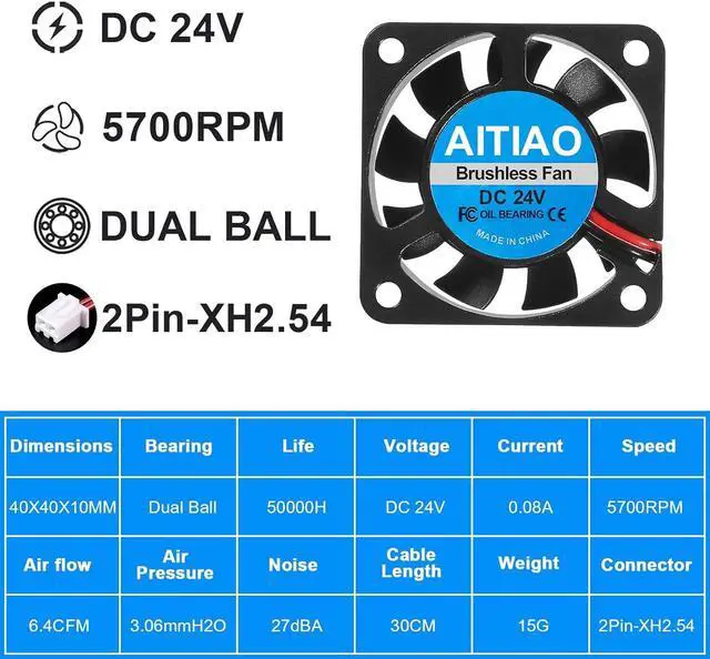 6Pcs 4010 Fan DC 24V Mini Brushless Cooling Fans 40x40x10mm 3D Printer ...