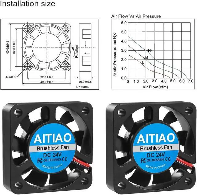 6Pcs 4010 Fan DC 24V Mini Brushless Cooling Fans 40x40x10mm 3D Printer ...