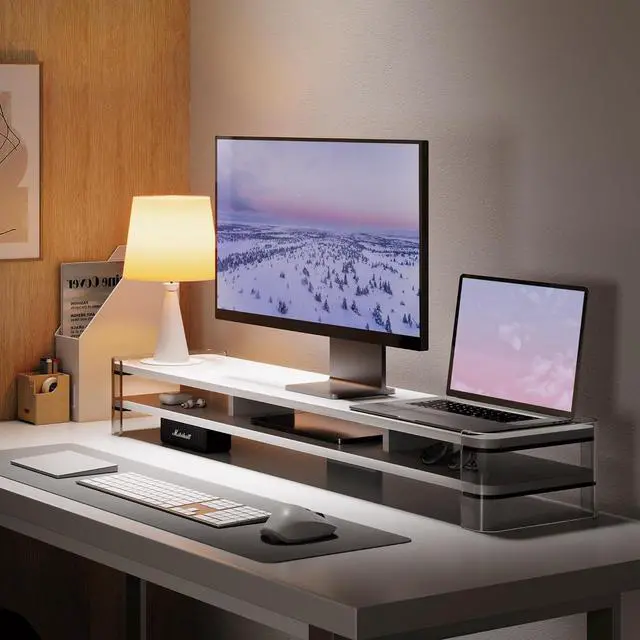 Fenge Acrylic Monitor Stand Riser, Clear Dual Acrylic Computer Monitor ...