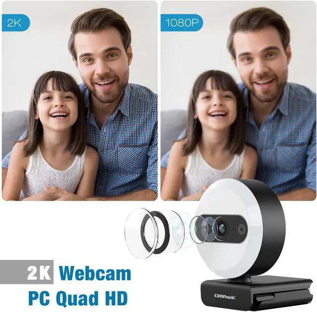 CAMPARK 2K 2560*1440 Webcam with Ring Light and Microphone, QHD ...