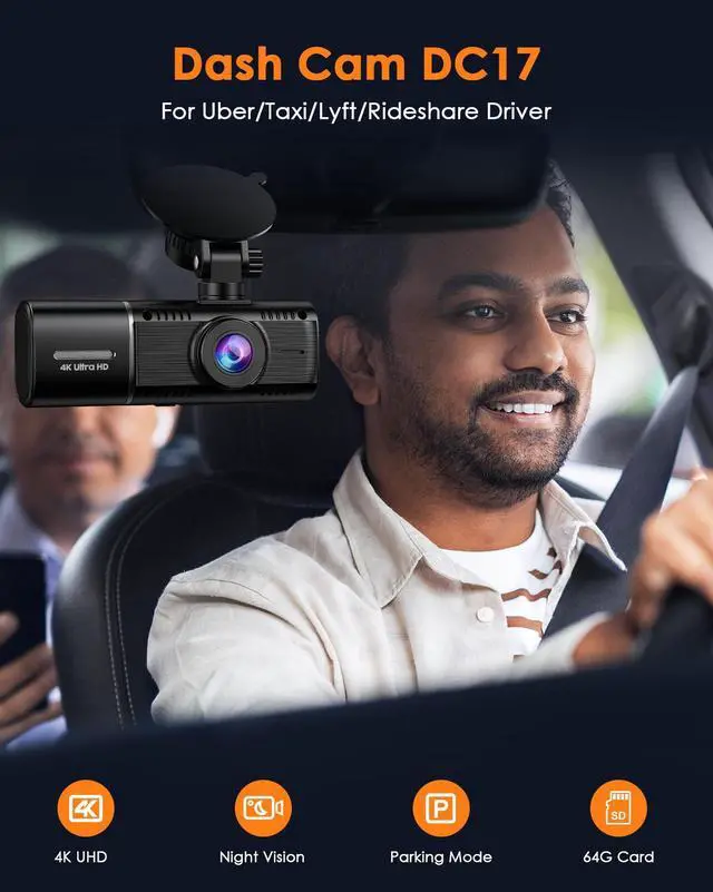 CAMPARK Dual Dash Cam 4K Front and 1080P Cabin Camera, Infrared Night ...