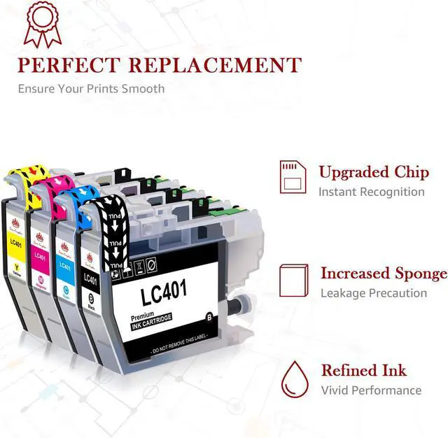 4pk LC401 LC-401 Ink Cartridges for Brother MFC-J1010DW MFC-J1012DW MFC ...