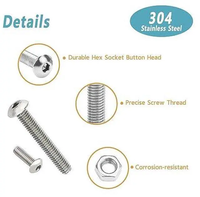 Kadrick 400Pcs Button Head Socket Cap M3 Screws Bolts Nuts Assortment ...