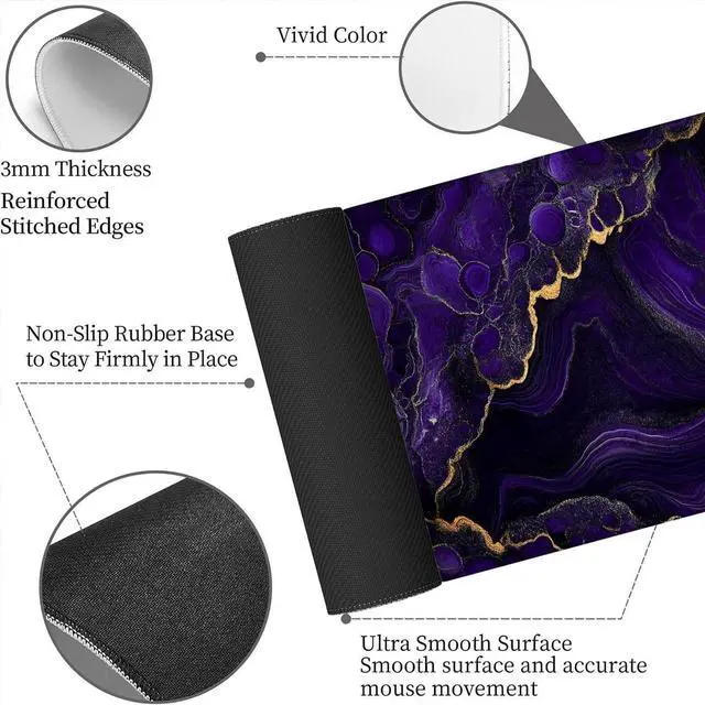 Purple Marble Gaming Mousepad, Black Abstract Marble Fluid Fantasy ...
