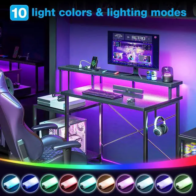 48 Inch Computer Desk with Monitor Stand,Gaming Desk with USB Ports ...