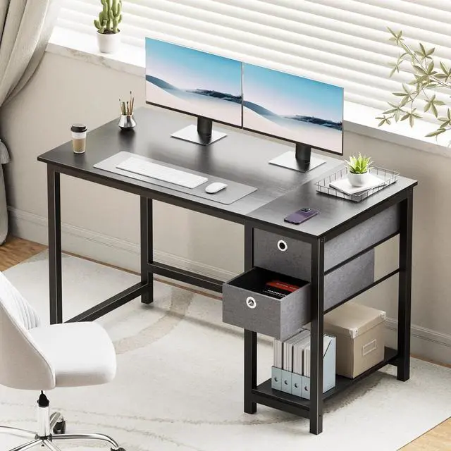 Edx Computer Desk with Drawer 40 Inch PC Table Study Desk with 2-Tier ...