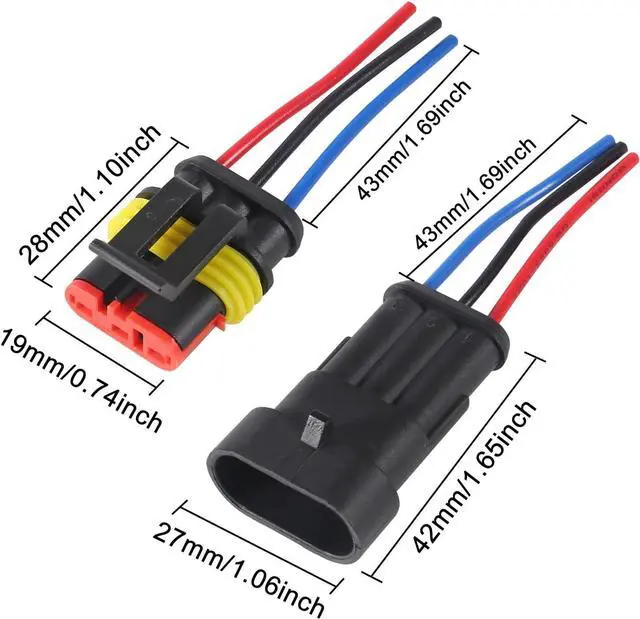 10 PACK 3 Pin Way Waterproof Electrical Wire Connector Plug Automotive ...