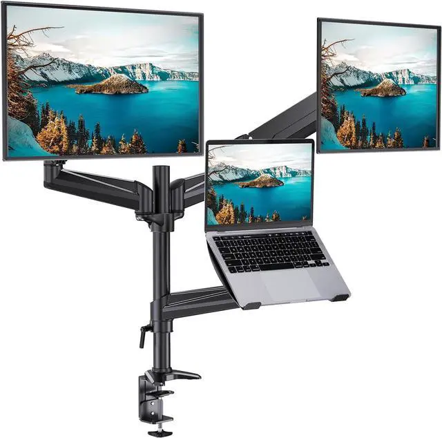 Wali Laptop Mount and Dual Monitor for Max 32 Monitor and 17 Laptop Adjustable Spring Arm with Tilt Swivel and Rotation Dual Monitor and