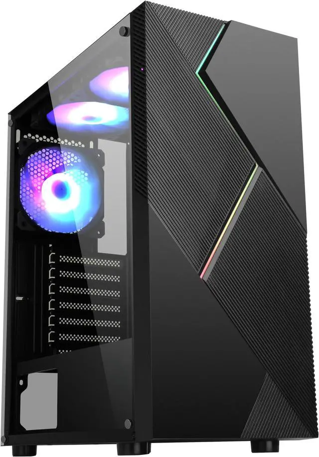 SAMA ATX Mid Tower Tempered Glass Computer Case, 1x RGB Fan, RGB Line ...