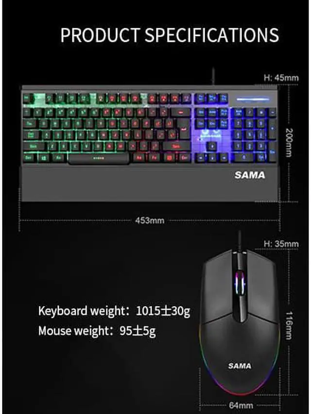 SAMA HJ9525 RGB Gaming Keyboard and Mouse Set 108 Keys USB Computer ...