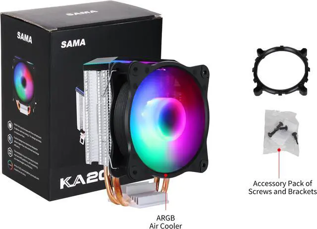 SAMA KA200D RGB CPU Air Cooler 9cm fan with 2 Copper Heat Pipes ...