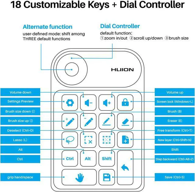 HUION Mini KeyDial KD100 Wireless Express Key Remote Control Shortcut ...