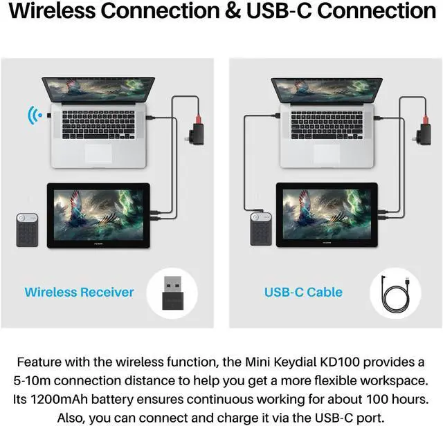 HUION Mini KeyDial KD100 Wireless Express Key Remote Control Shortcut ...