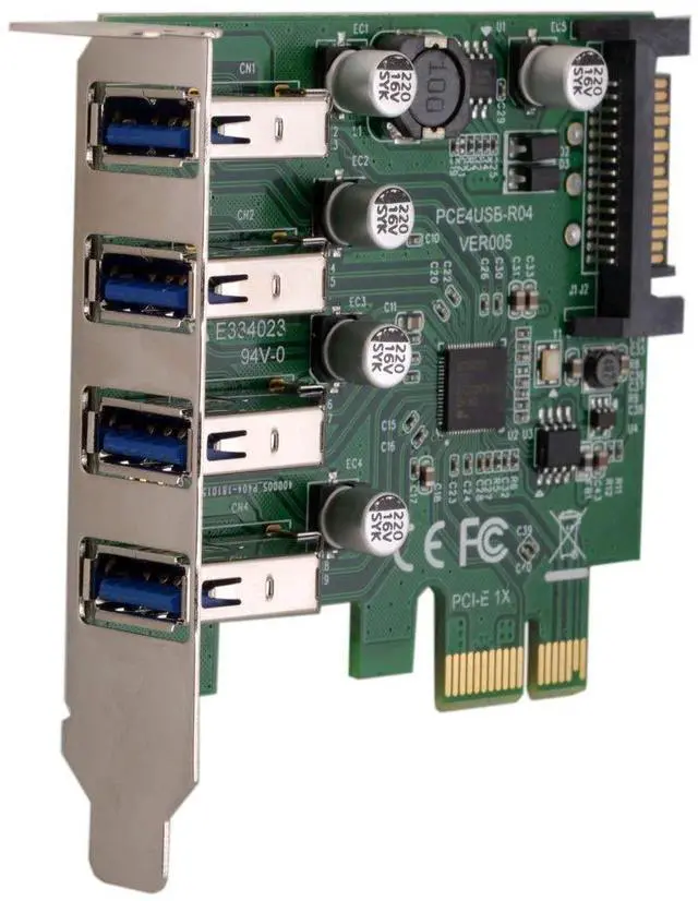Vszerda 4 Port PCI-E 1X to 4 USB 3.0 HUB PCI Express Expansion Card Adapter with 80/120mm PCI-E ...