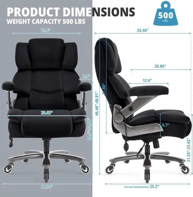 Big and Tall Office Chair 500lbs- Fabric High Back Executive Computer ...