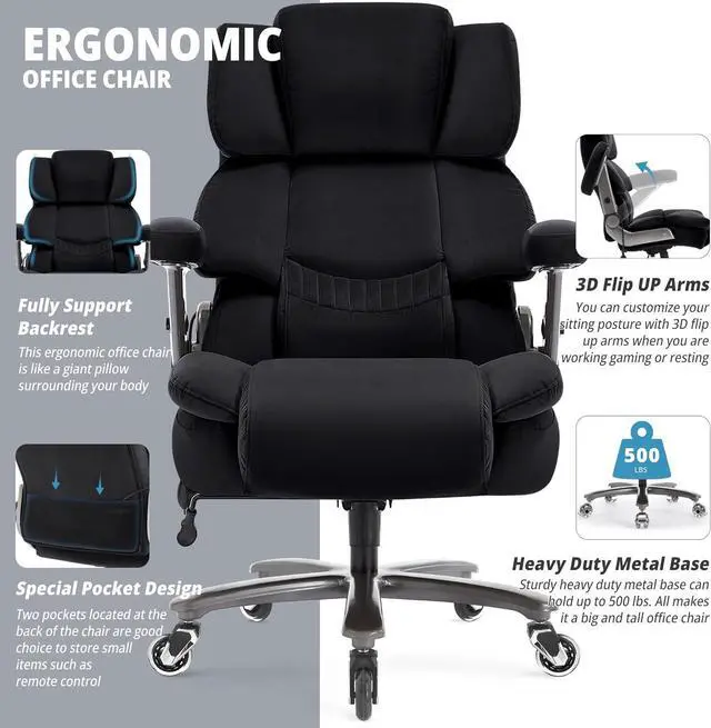 Big and Tall Office Chair 500lbs- Fabric High Back Executive Computer ...