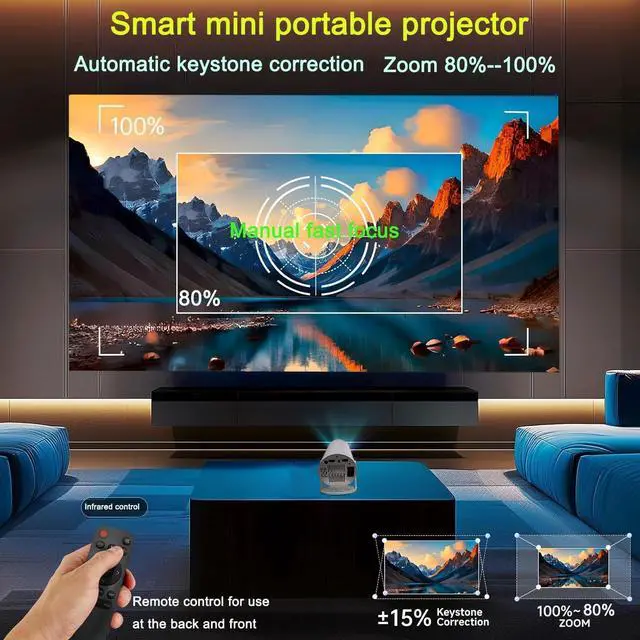 4k Smart Projector, Mini Projector with Wifi and Bluetooth Auto ...