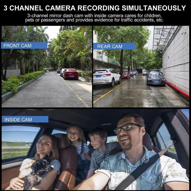 3 Channel Mirror Dash Cam, 12" 1080P Triple Rear View Mirror Dash Cam ...