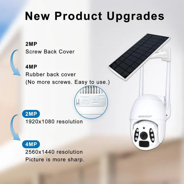 INSEETECH Upgrade 2K 4MP Solar Security Camera Wireless Outdoor, Tuya ...