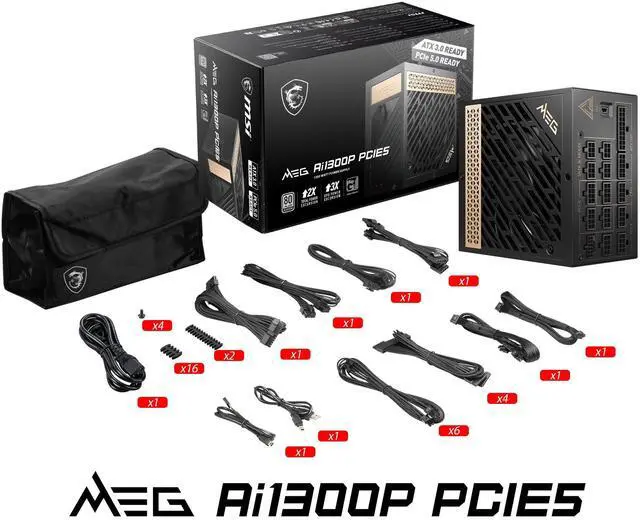Msii Ai1300P PCIE5, Fully Modular Gaming 1300W Power Supply, 80 ...