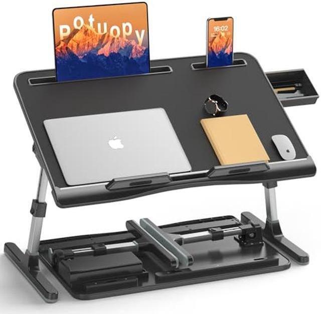 Laptop Bed Table Potuopy Adjustable Leather Computer Lap Desk Wide X Large Folding Bed Desk Tray with Drawer on Couch Floor Bed for Writing Eating Drawing Working Black Newegg