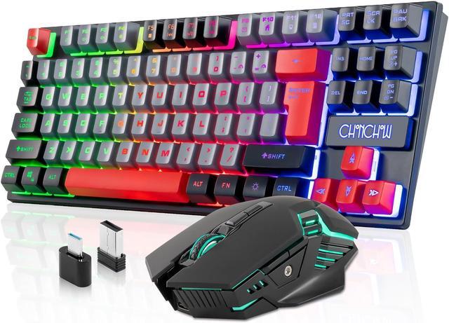 CHONCHOW Rechargeable Wireless Keyboard and Mouse Combo Gaming Set Red Black Grey Colored LED RGB Backlit 2500 500mAH Battery 3200DPI 2