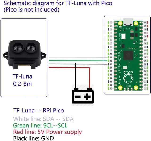 Wishiot TF-Luna LiDAR Range Finder Sensor 0.2m-8m Single-Point Ranging Module UART/I2C 5V with ...