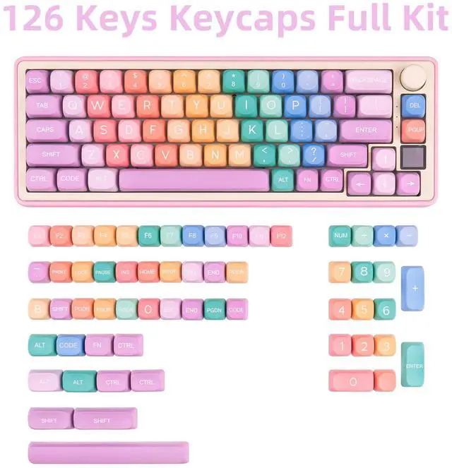 GEKUCAP Cute PBT Keycaps 126 Keys MOA Profile Custom Keycaps Dye ...